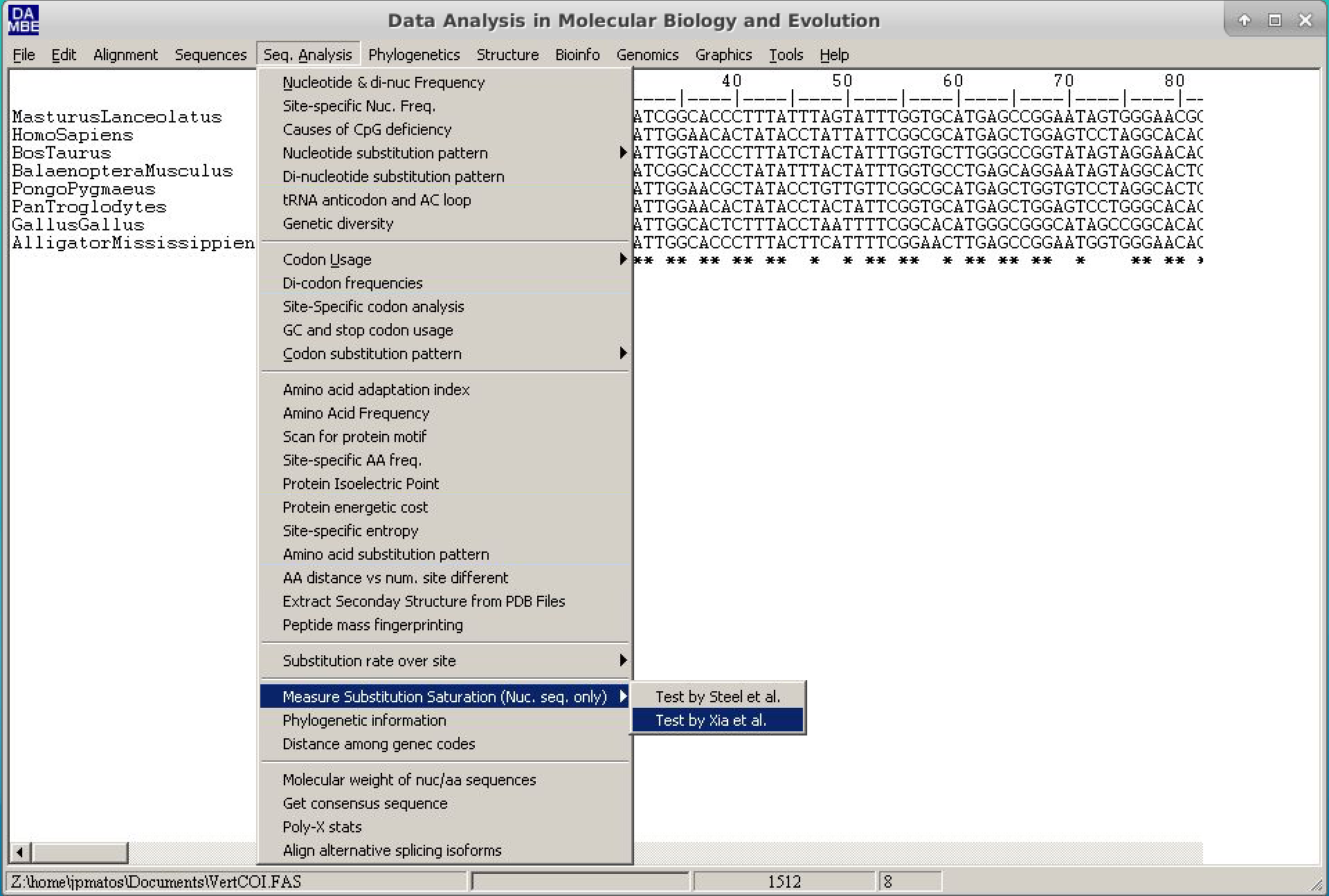 Analysis of Substitution Saturation - UChile - Modulo Comparative Genomics